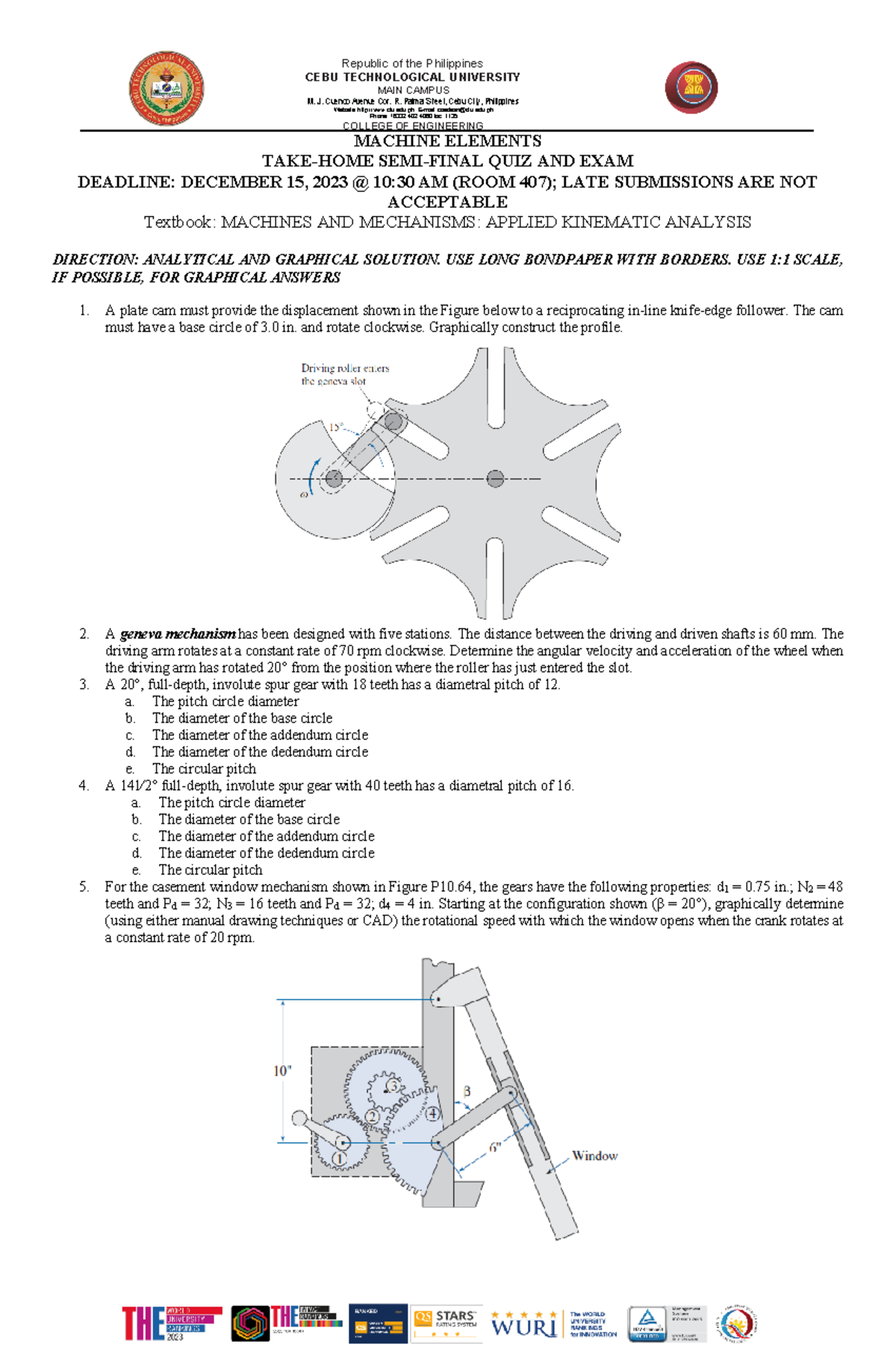 Sf exam and final plate - For ME - CEBU TECHNOLOGICAL U NIVERSITY MAIN ...