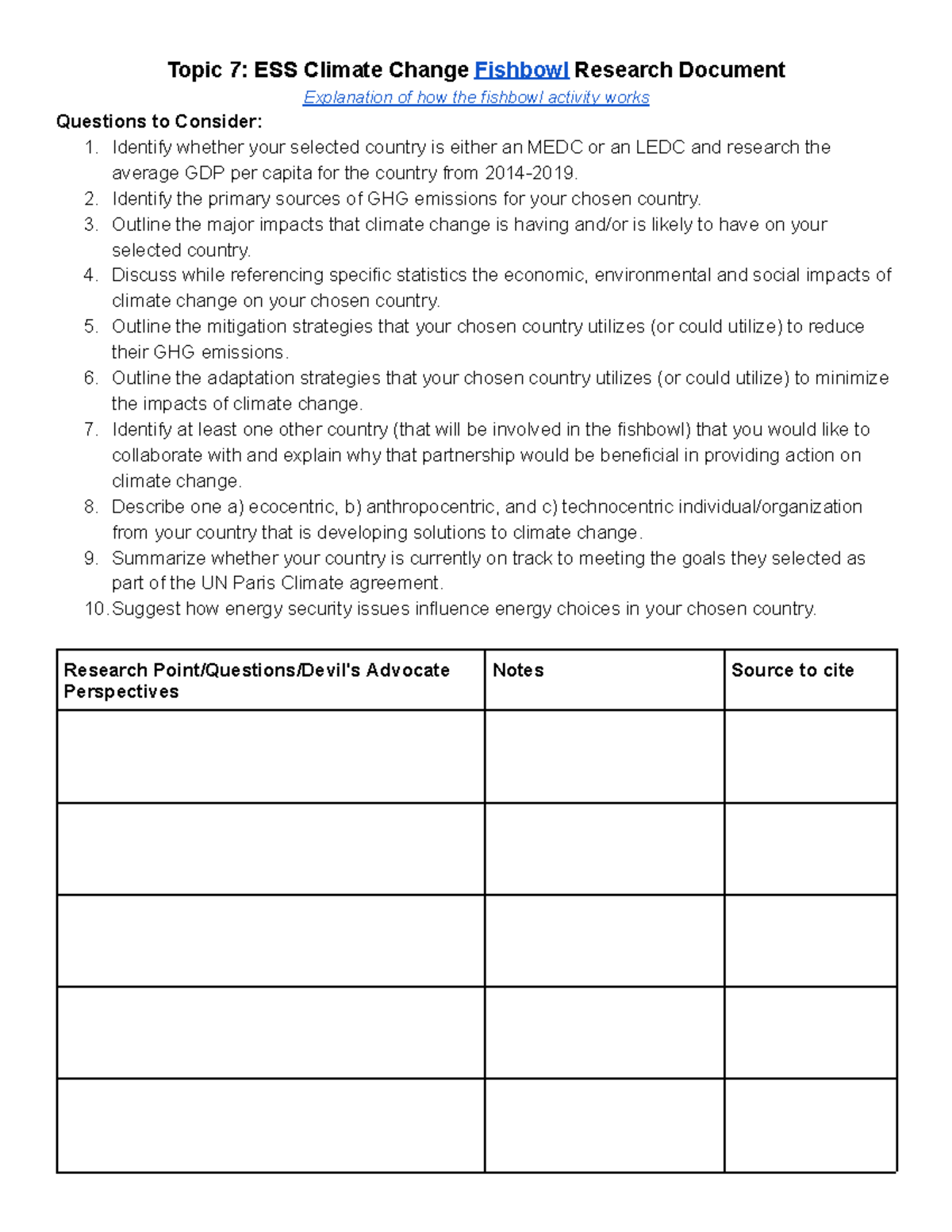 Topic 7 ESS Climate Change Fishbowl Research Document - Topic 7: ESS ...
