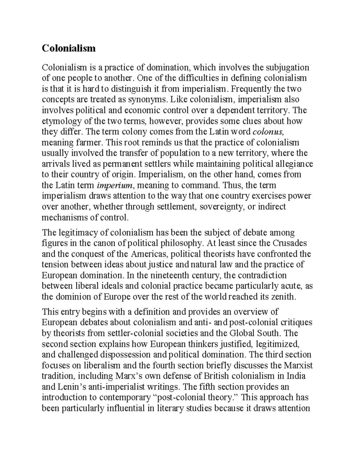 Colonialism - Colonialism Colonialism is a practice of domination ...