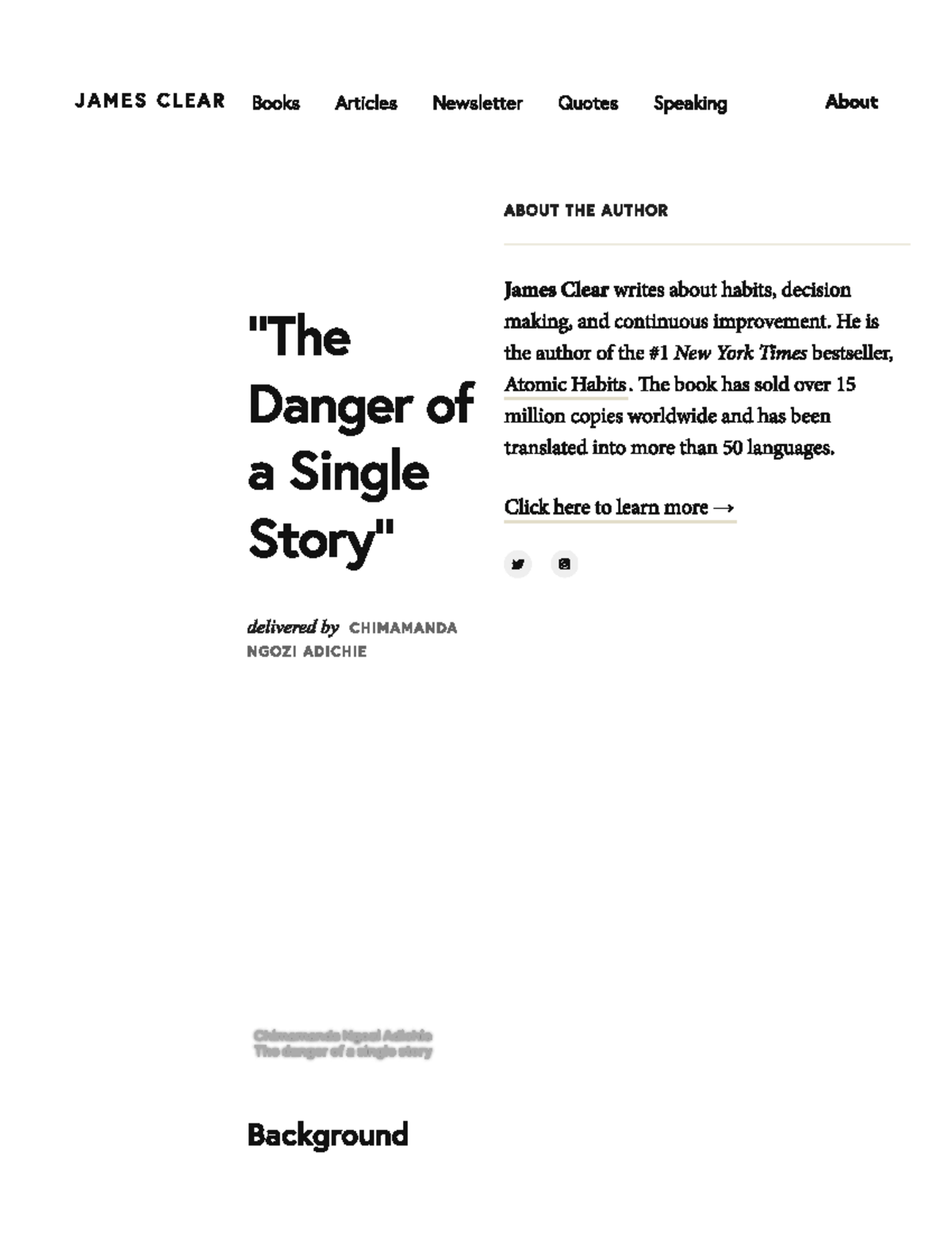 The danger of a single story- speech text - English Literature 3(ii ...