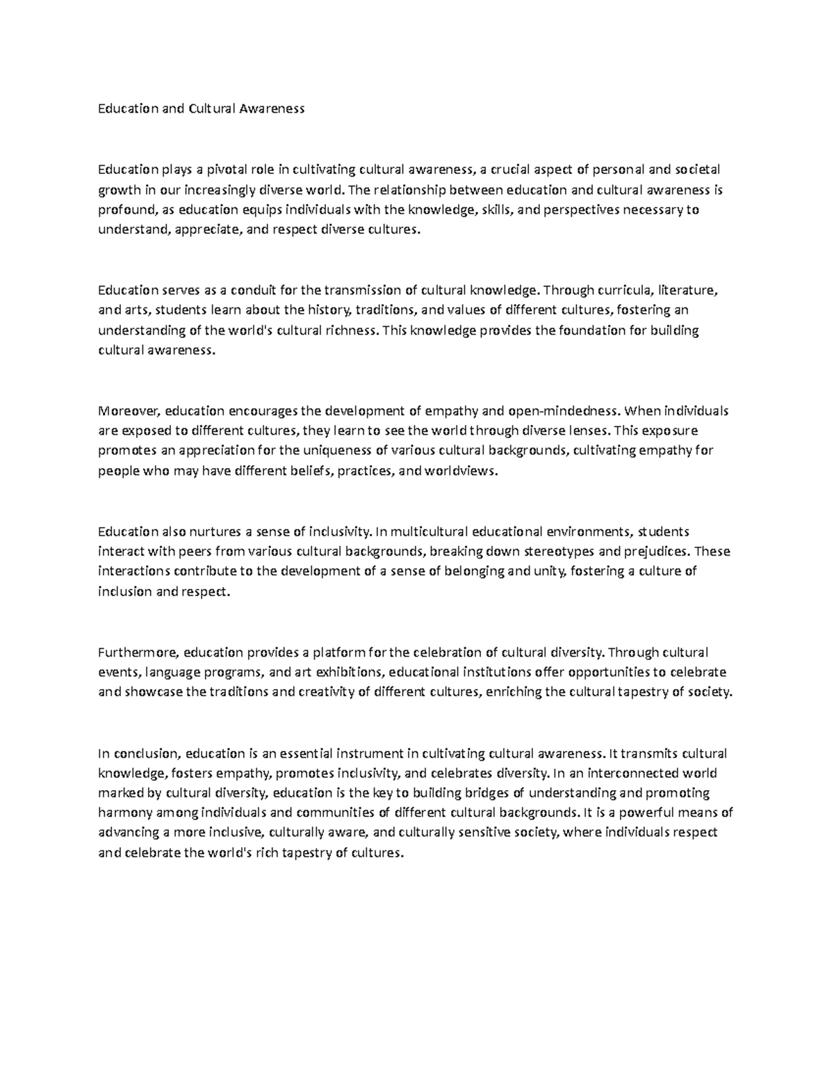 Education and Cultural Awareness - Education and Cultural Awareness ...