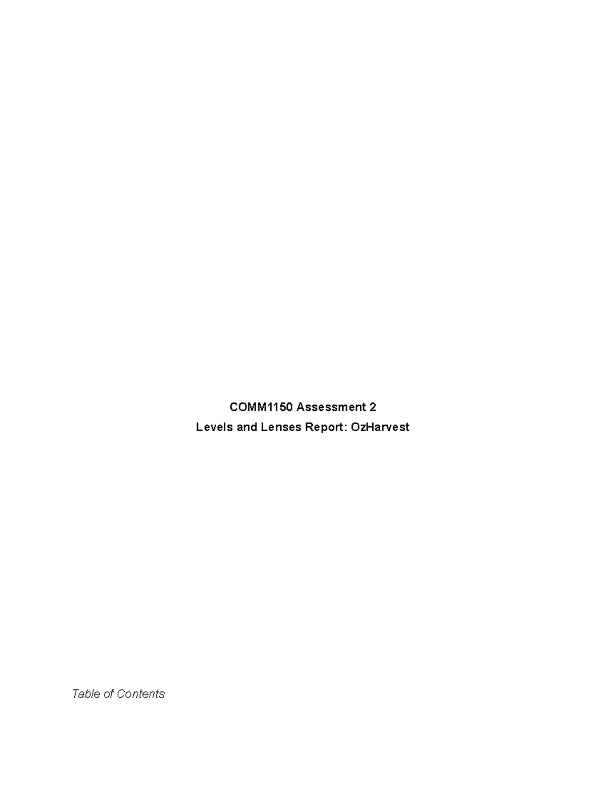 COMM Assessment - COMM1150 Assessment 2 Levels and Lenses Report ...