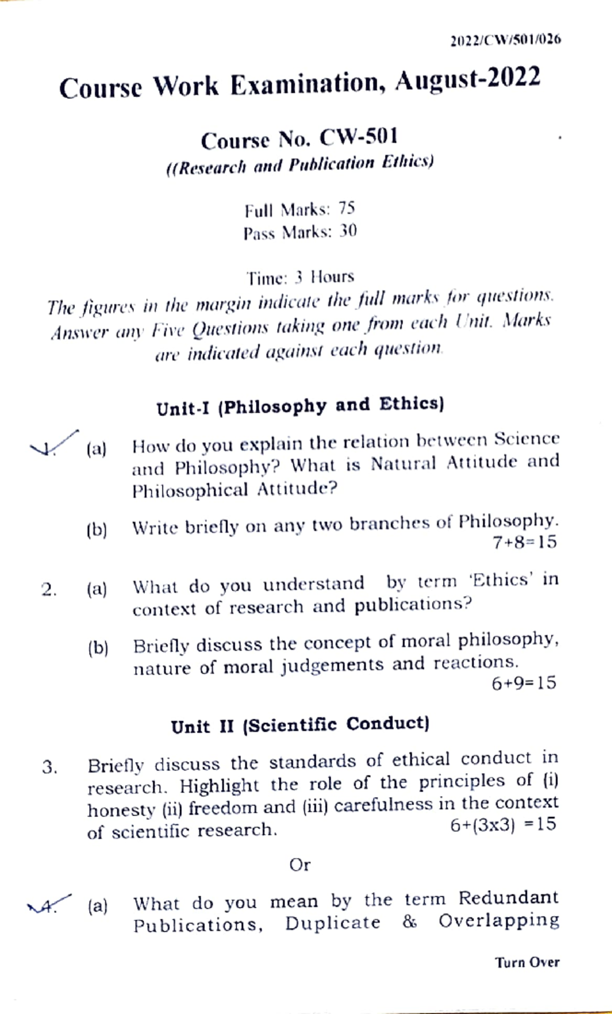 Course-Work-Paper-501 - 2022/CW/501/ Course Work Examination, August ...