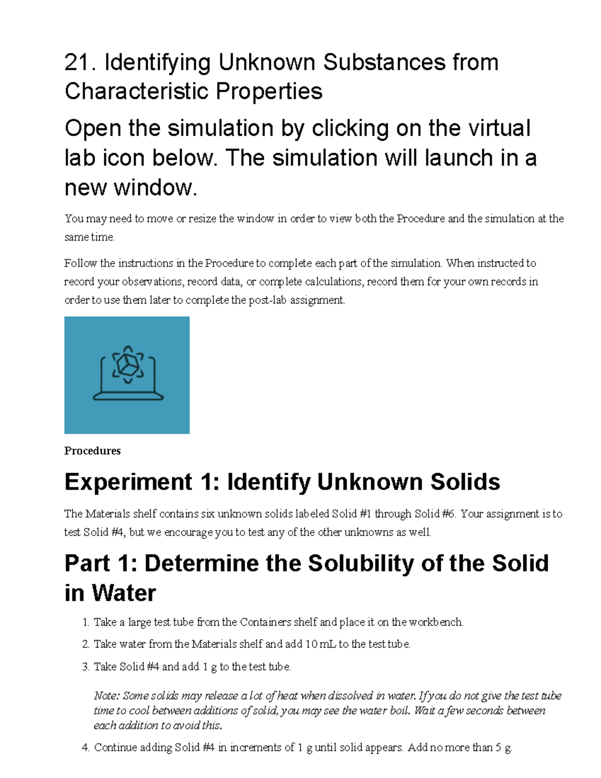 Hayden-McNeil Virtual Lab - 21. Identifying Unknown Substances from ...