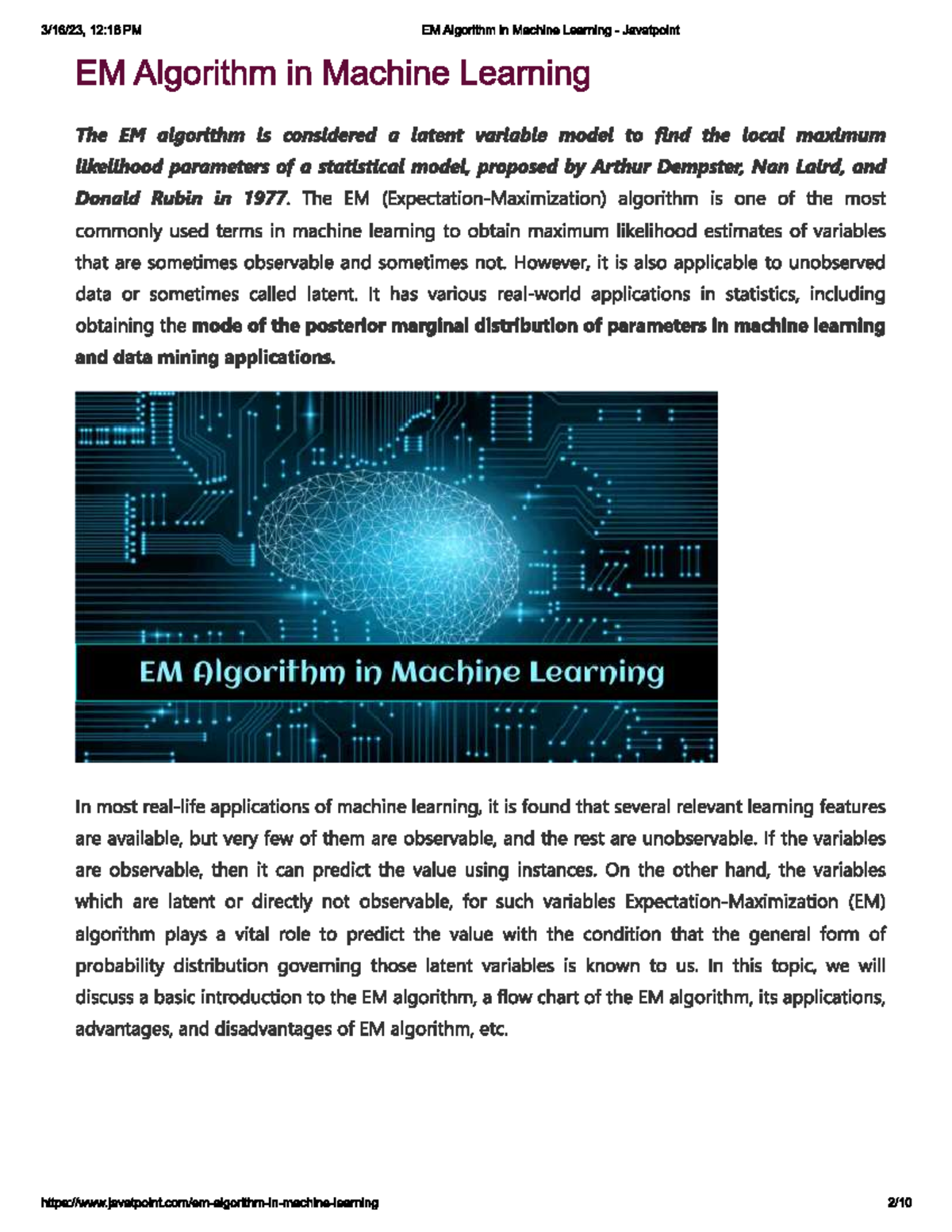 Expectation-Maximization Algorithm - Data Science Honors course - Studocu