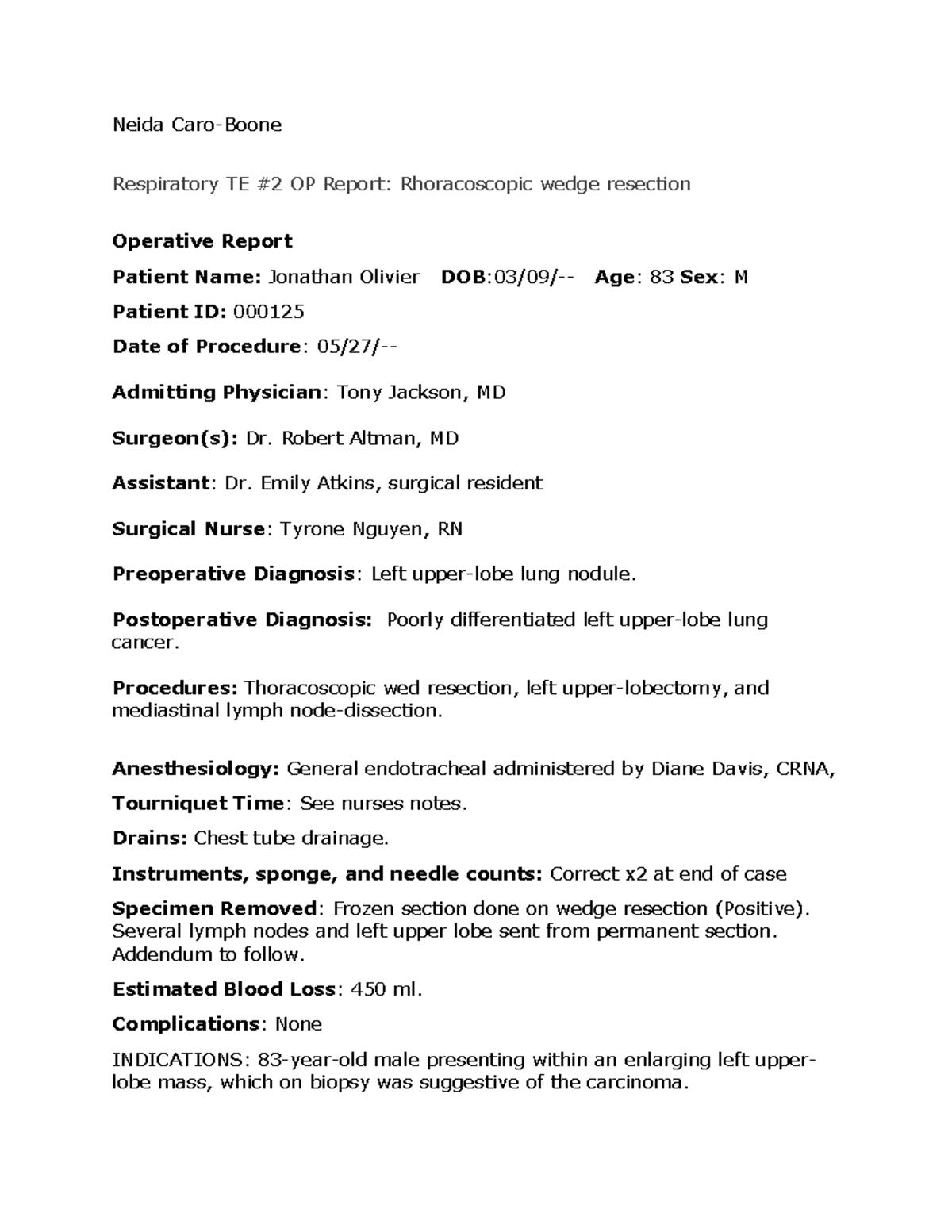 Advanced Report Respiratory TE ^N2 - Neida Caro-Boone Respiratory TE #2 ...