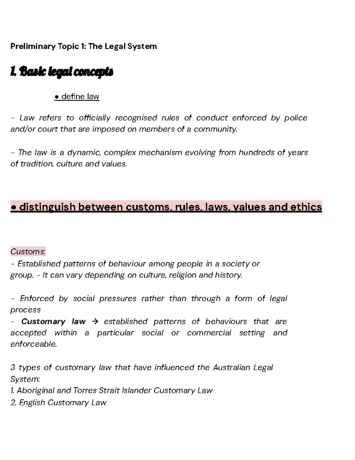 Legal notes - Preliminary Topic 1: The Legal System 1. Basi lega ...