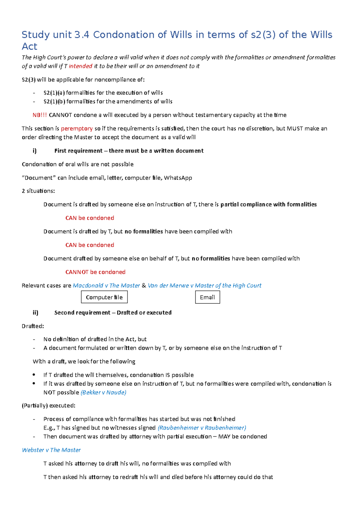 Study unit 3.4 Condonation - Study unit 3 Condonation of Wills in terms ...