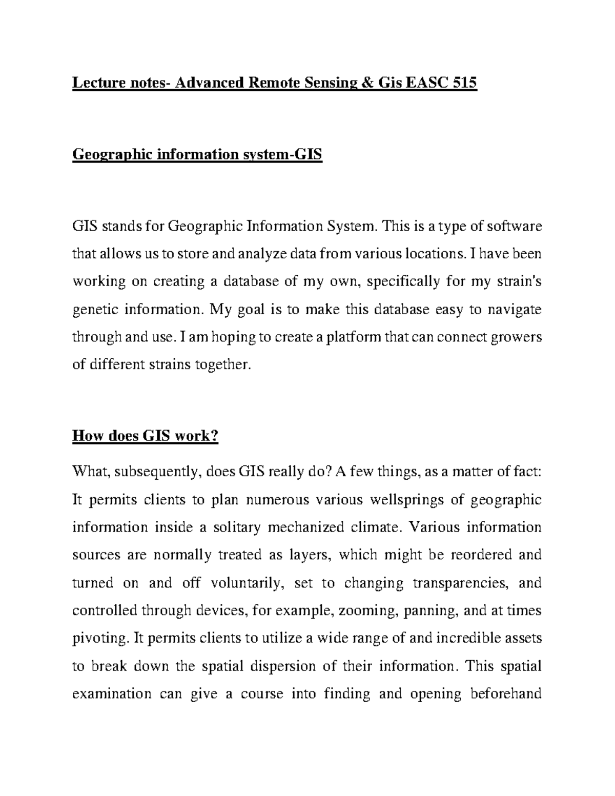 Lecture Notes Gis Lecture Notes Advanced Remote Sensing And Gis Easc 515 Geographic Information