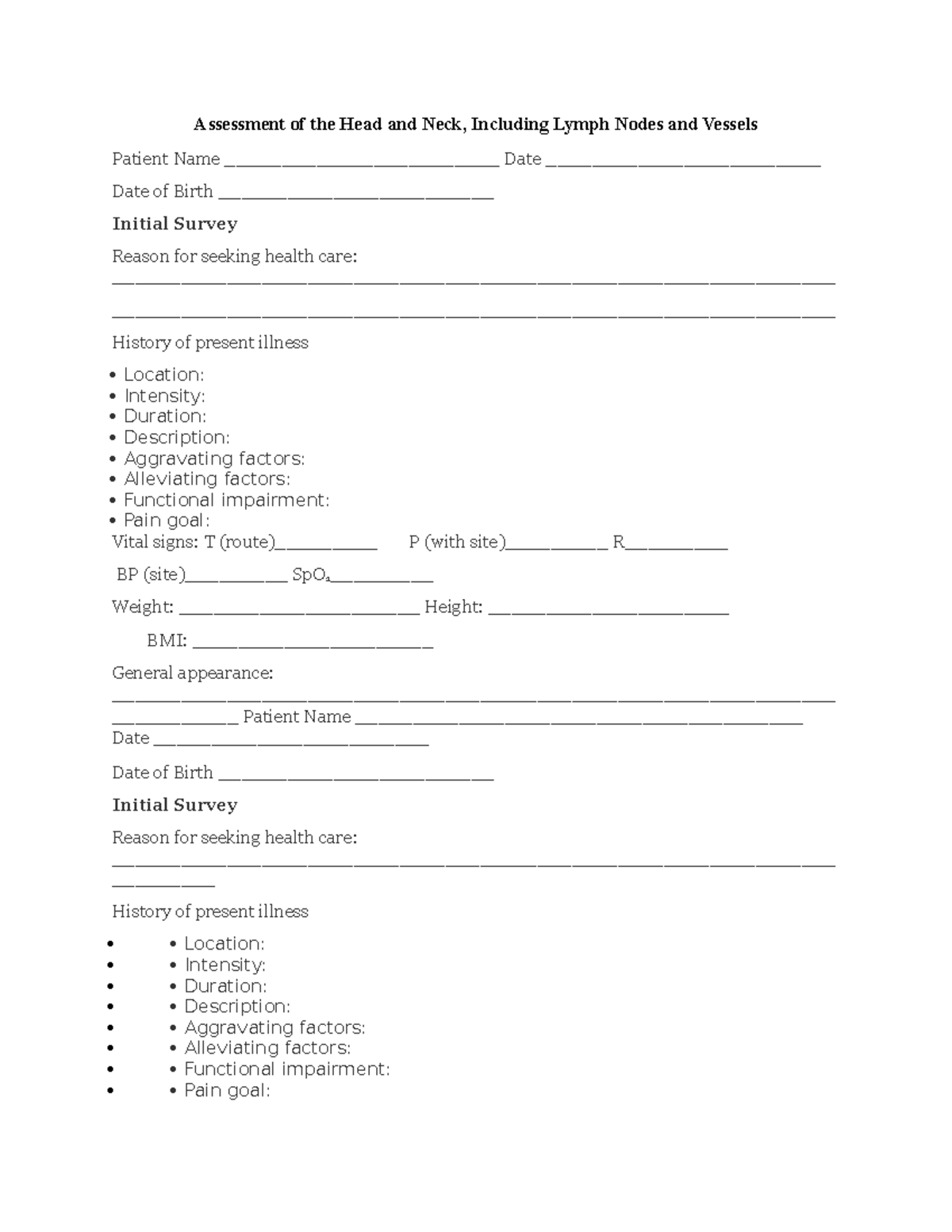 Assessment of the Head and Neck and Guide for Use in Practice(4 ...
