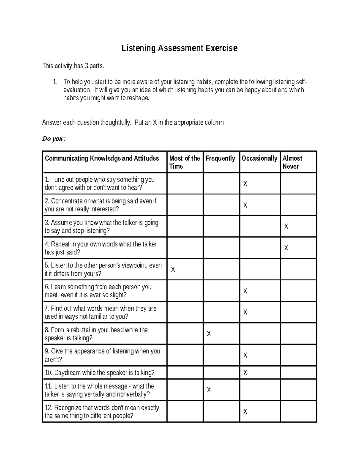 Listening Assessment Exercise - 1. To help you start to be more aware ...