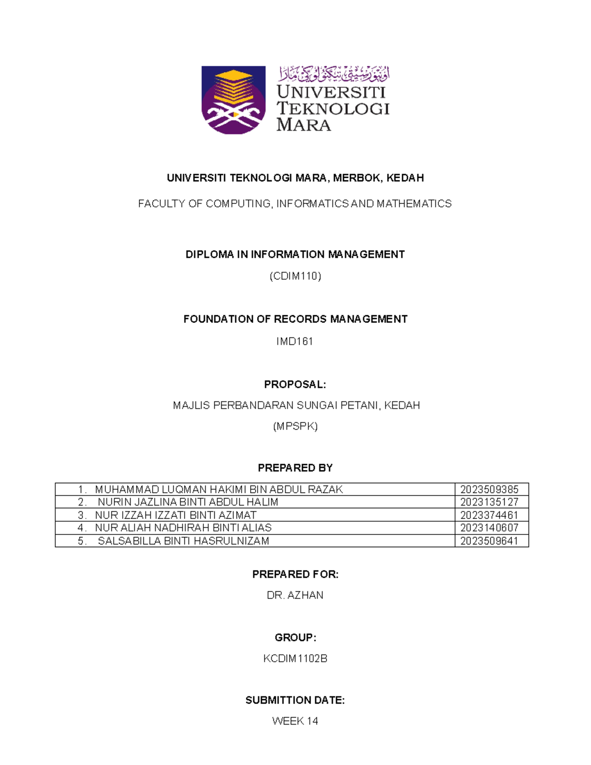 Imd164 group assignments - UNIVERSITI TEKNOLOGI MARA, MERBOK, KEDAH ...