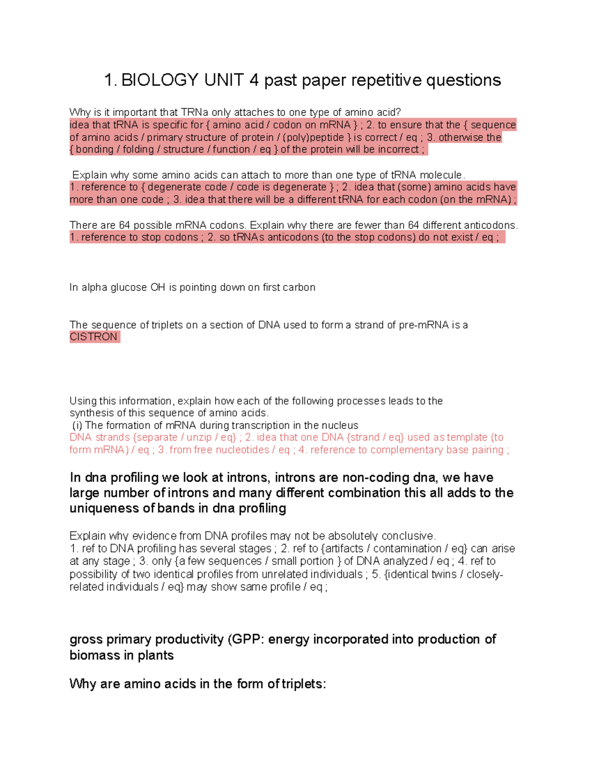 Biology UNIT 4 past paper repetitive questions - 1. BIOLOGY UNIT 4 past ...