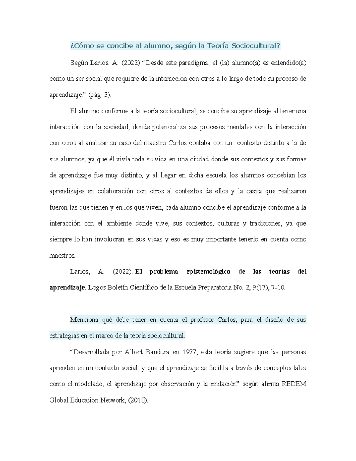 Analisuis 3 - analisis de teoria de aprendizaje - ¿Cómo se concibe al ...