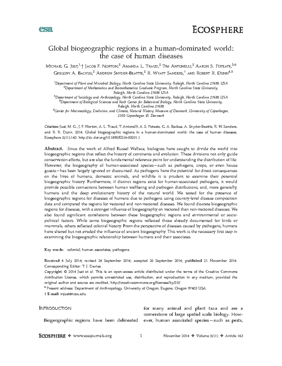 Just- etal ecosphere 2014 - Global biogeographic regions in a human ...