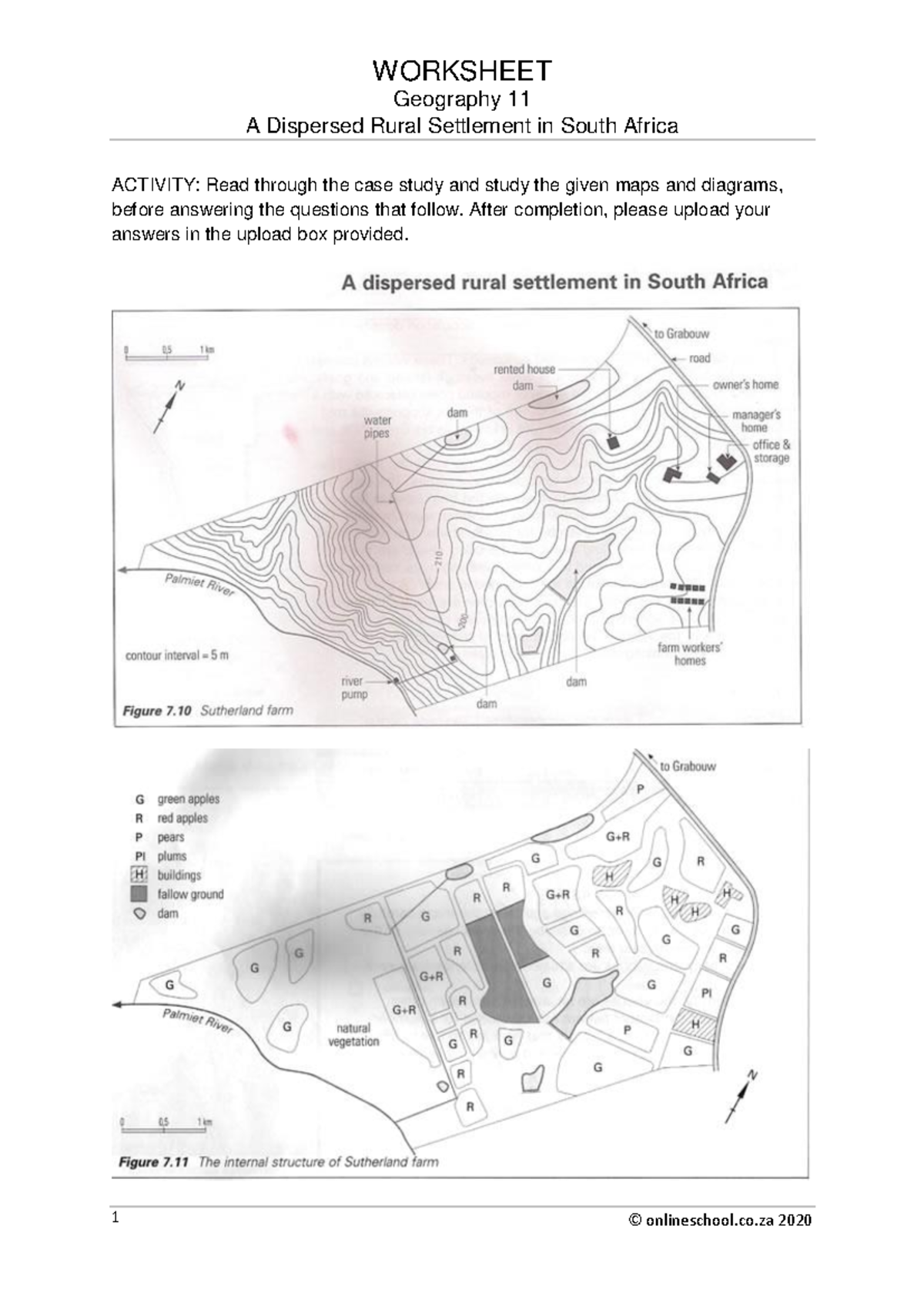 Geo 11 Worksheet Dispersed Rural Settlement in South Africa - WORKSHEET ...