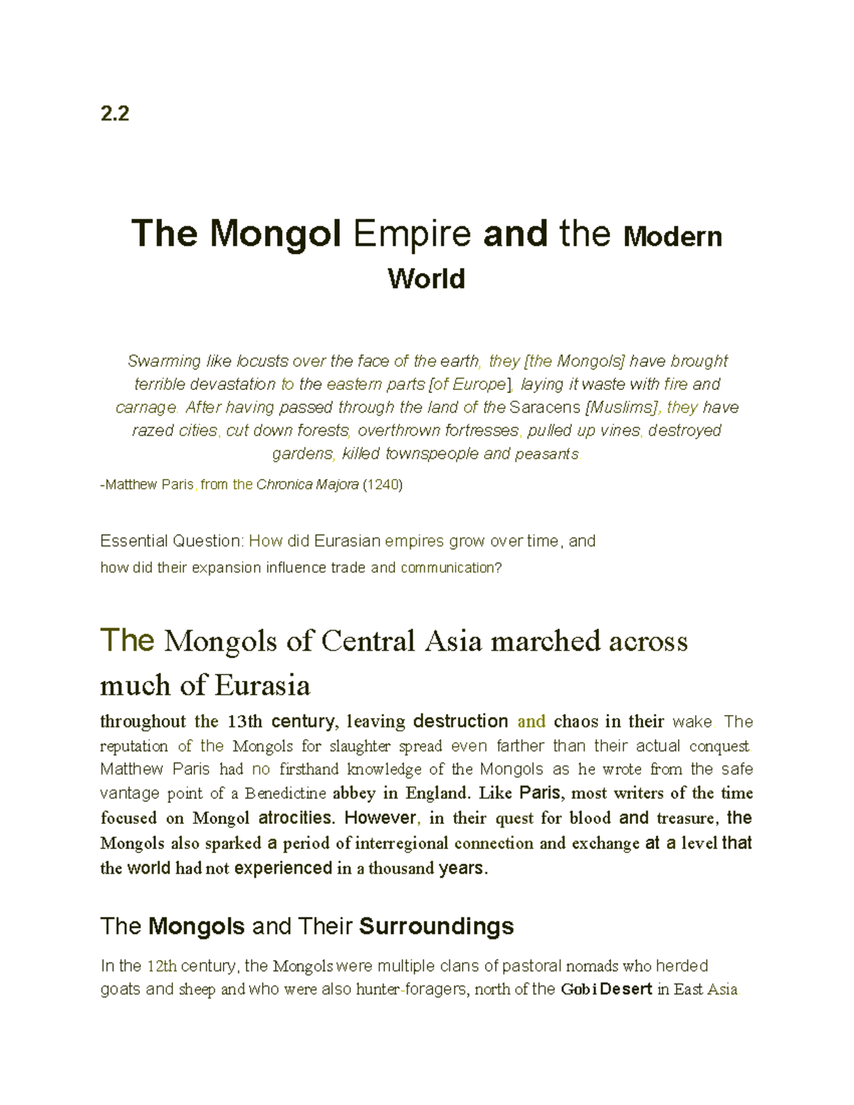 Amsco 2-2 - The Mongol Empire and the Modern World Swarming like ...