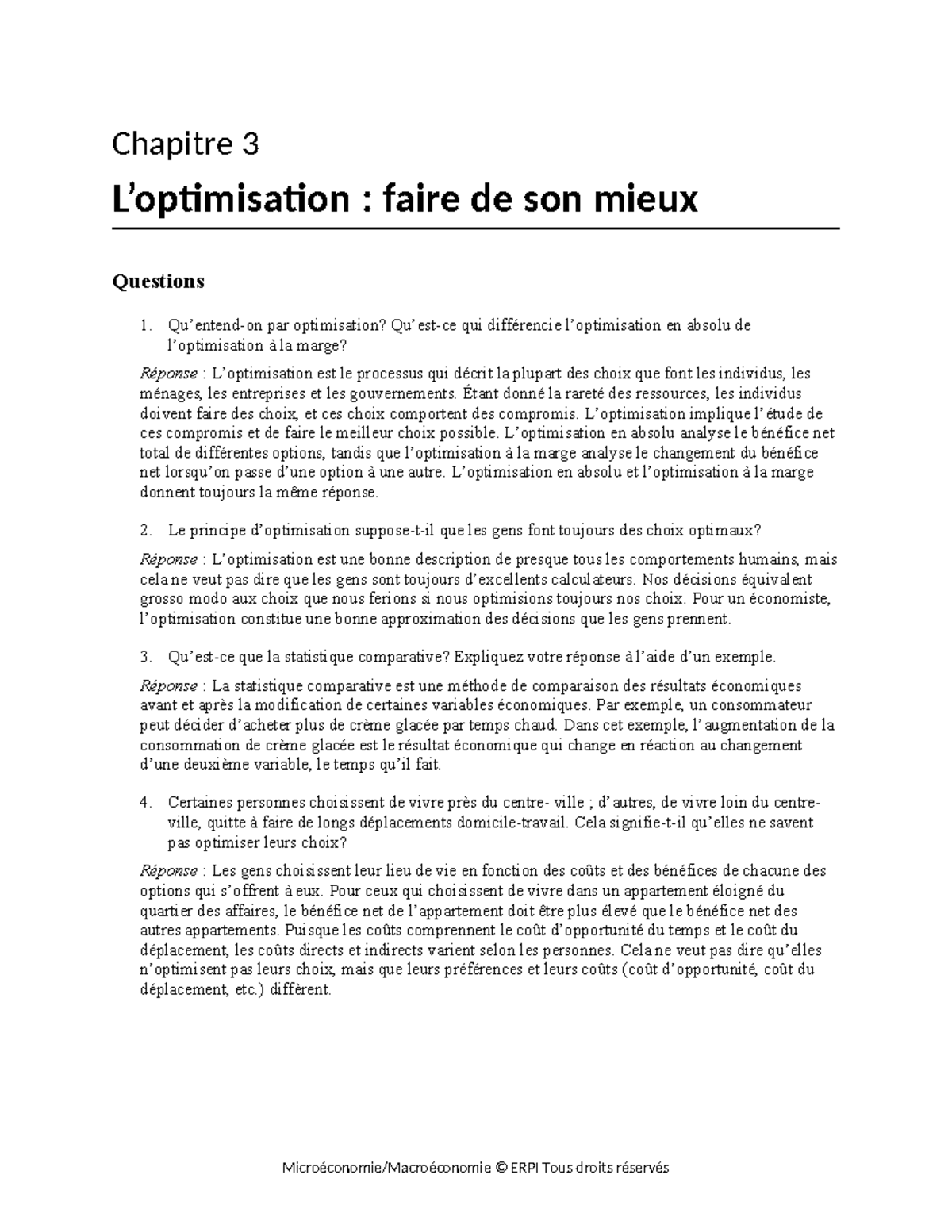 Acemoglu micro ch03 solutionnaire - Questions - Chapitre 3 L’optimisation : faire de son mieux ...