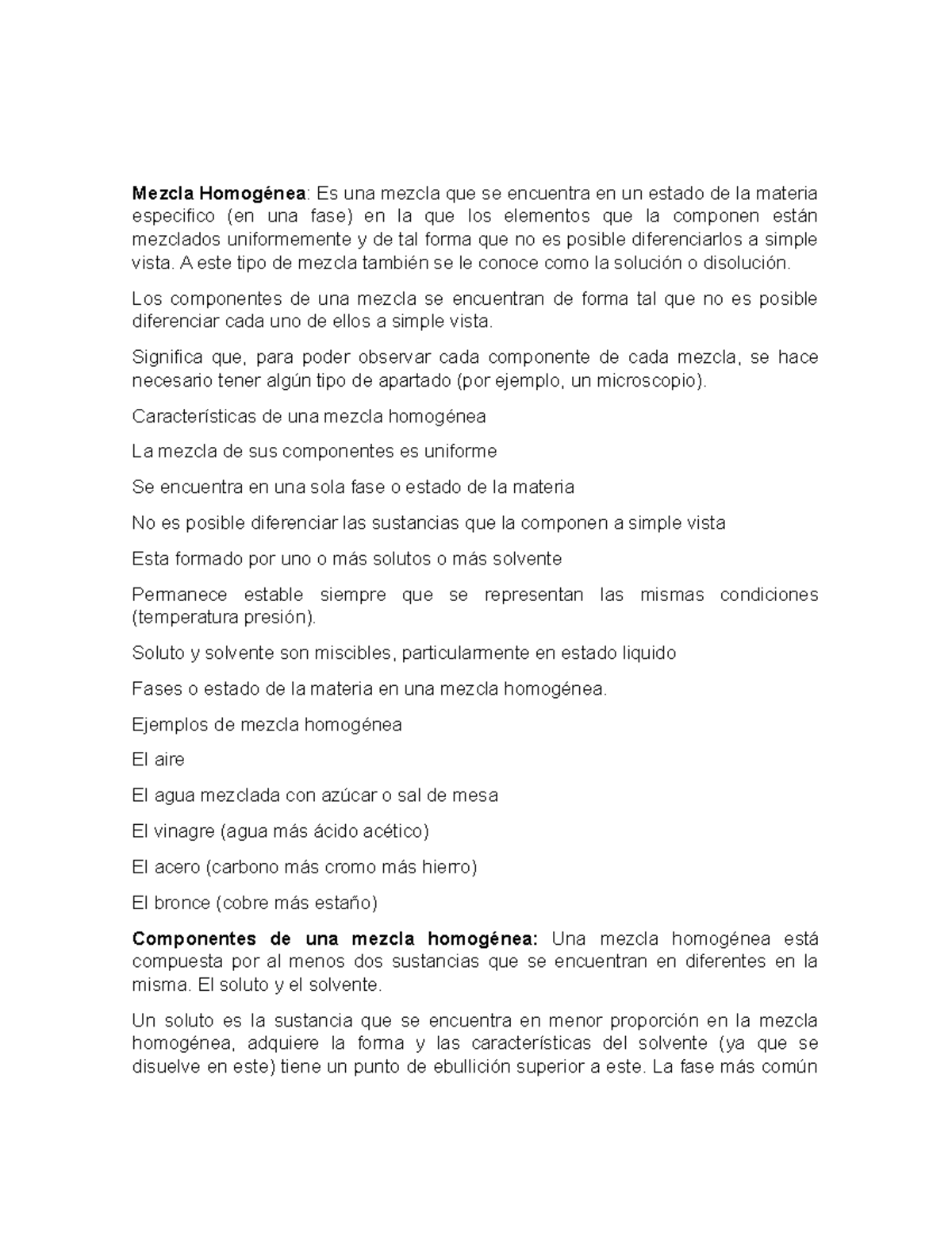 Mezcla Homogénea - información para estudiar - Mezcla Homogénea: Es una ...