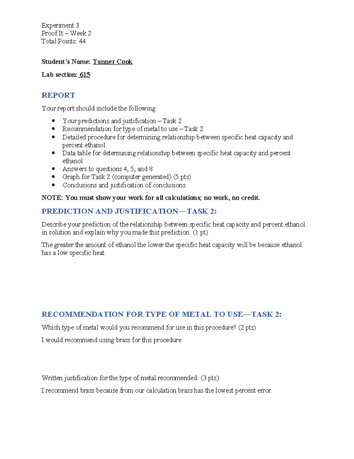 Exp. 3 - Proof It week 2 - chem lab report - Proof It – Week 2 Total ...