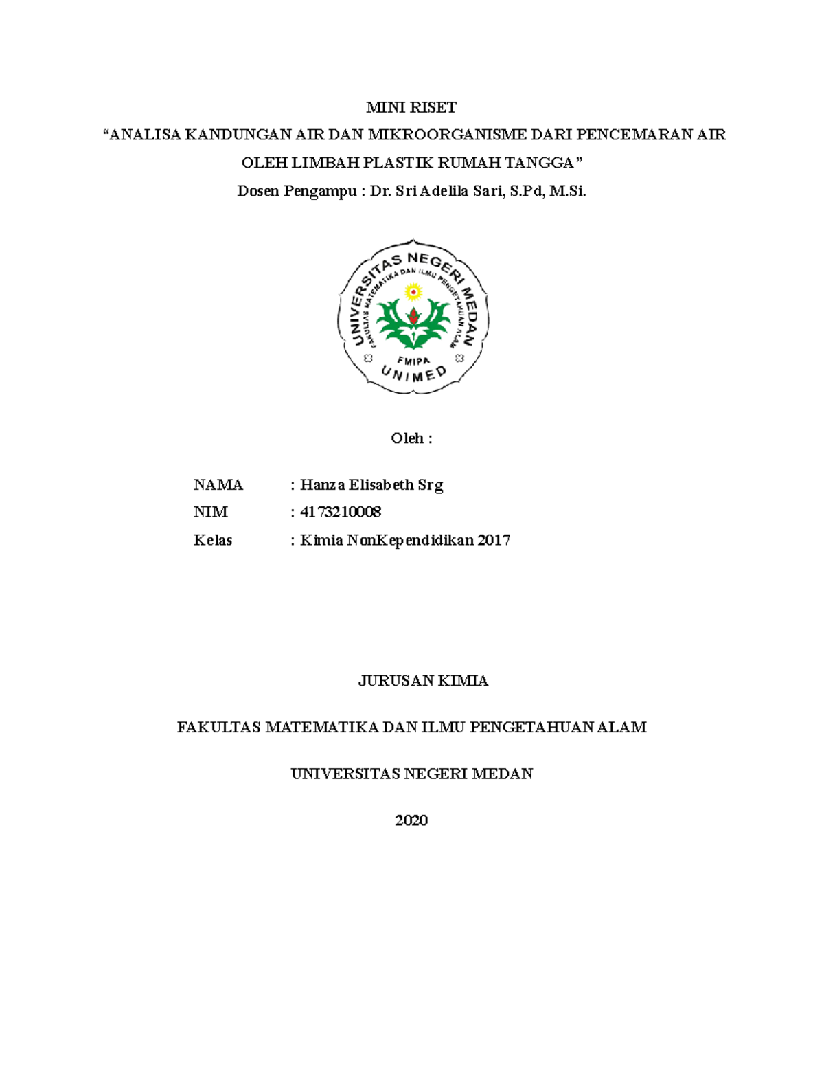 MINI Riset KUY - TUGAS - MINI RISET “ANALISA KANDUNGAN AIR DAN ...