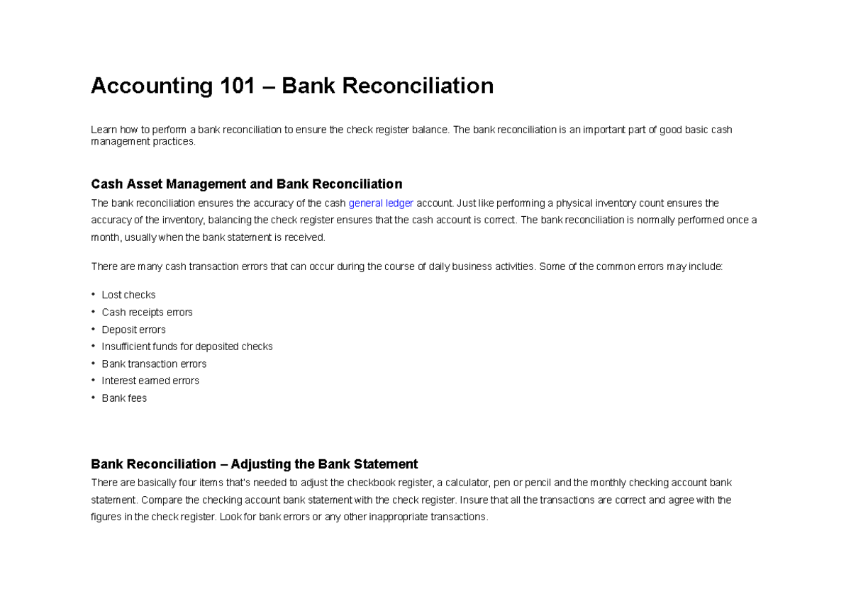 FAC1502-BRS-File - Notes - Accounting 101 – Bank Reconciliation Learn ...