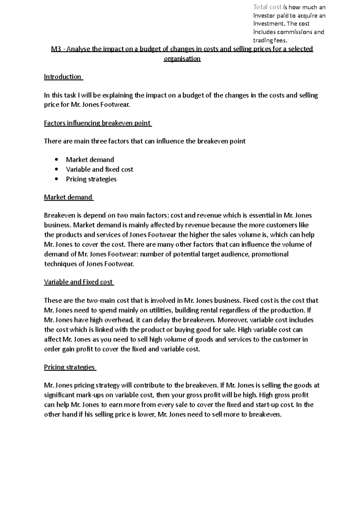 M3 - Unit 12, 4, 7 - M3 - Analyse the impact on a budget of changes in ...