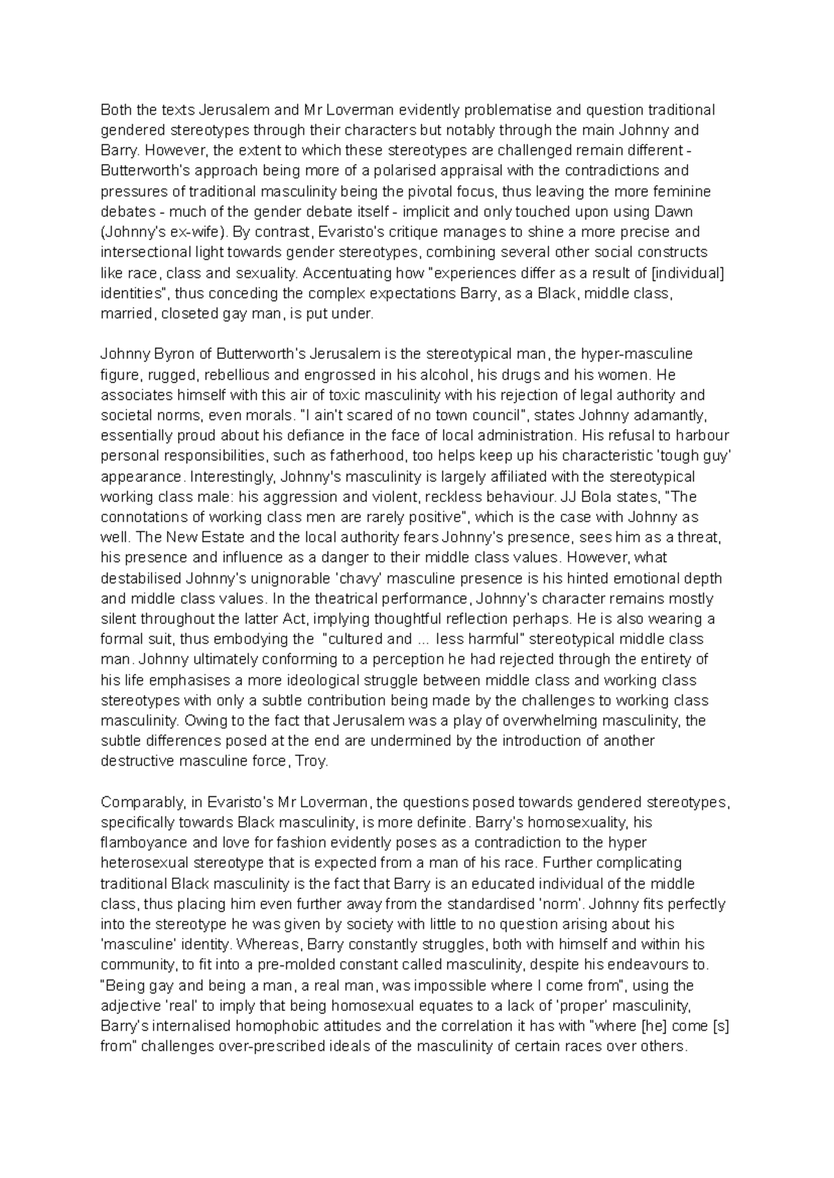 Both Jerusalem and Mr Loverman are texts that problematise and question ...