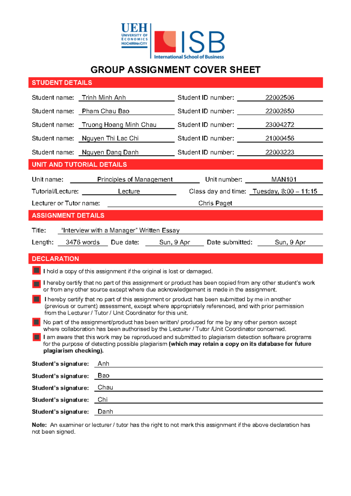 Group 1 Class 3 Interview with a Manager - GROUP ASSIGNMENT COVER SHEET ...