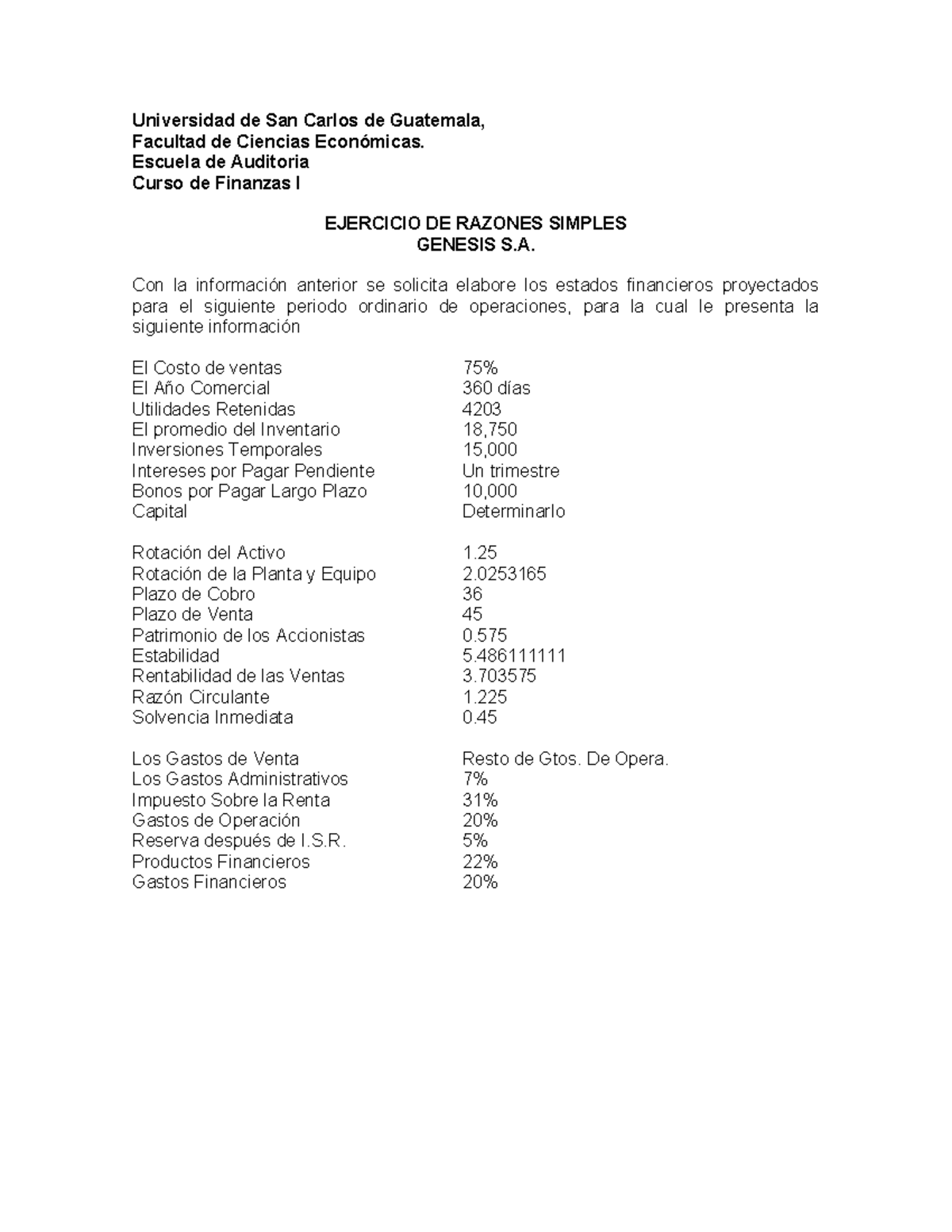 Genesis - EJERCICIO DE REPASO - Universidad de San Carlos de Guatemala ...