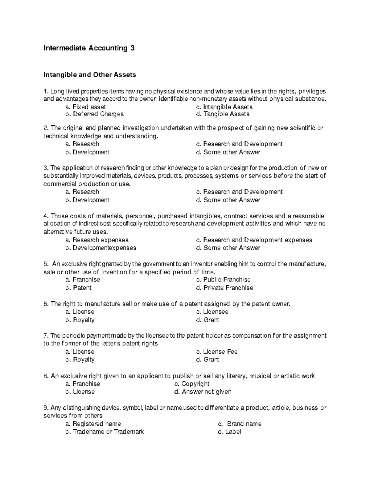 Intangibles - Exercises Copy - Intermediate Accounting 3 Intangible and ...