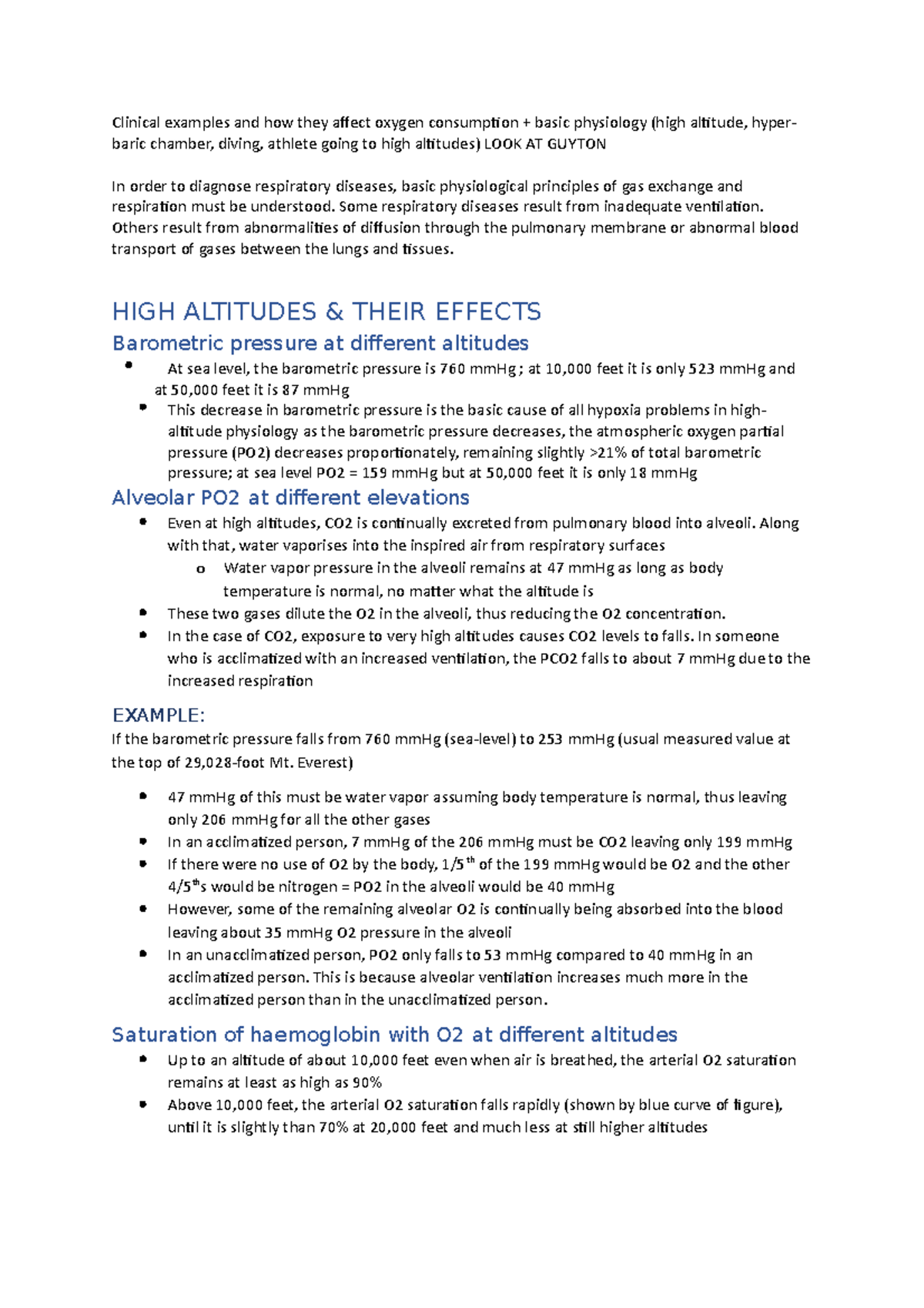 Clinical examples and how they affect oxygen consumption - Some ...