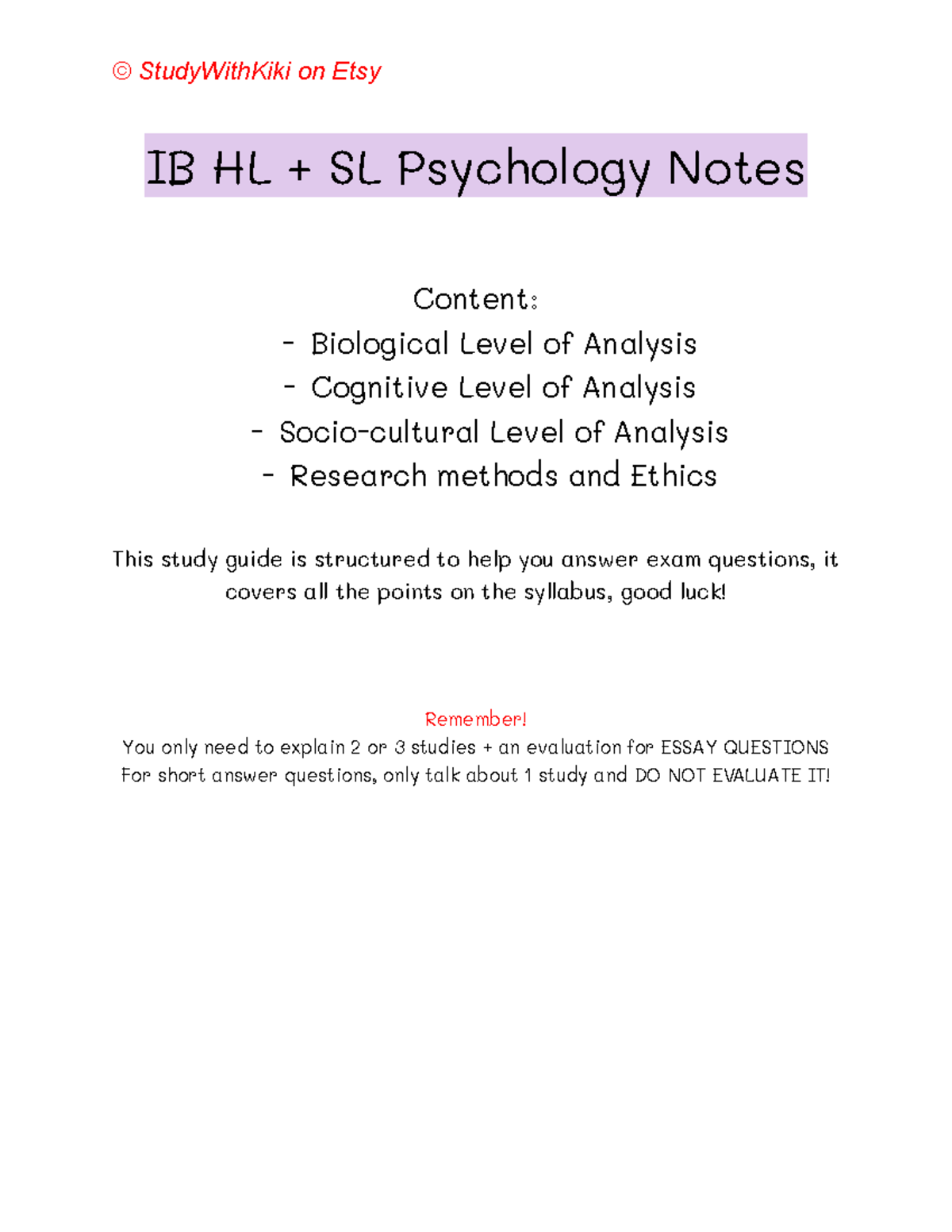 IBSL - This is History - IB HL + SL Psychology Notes Content ...
