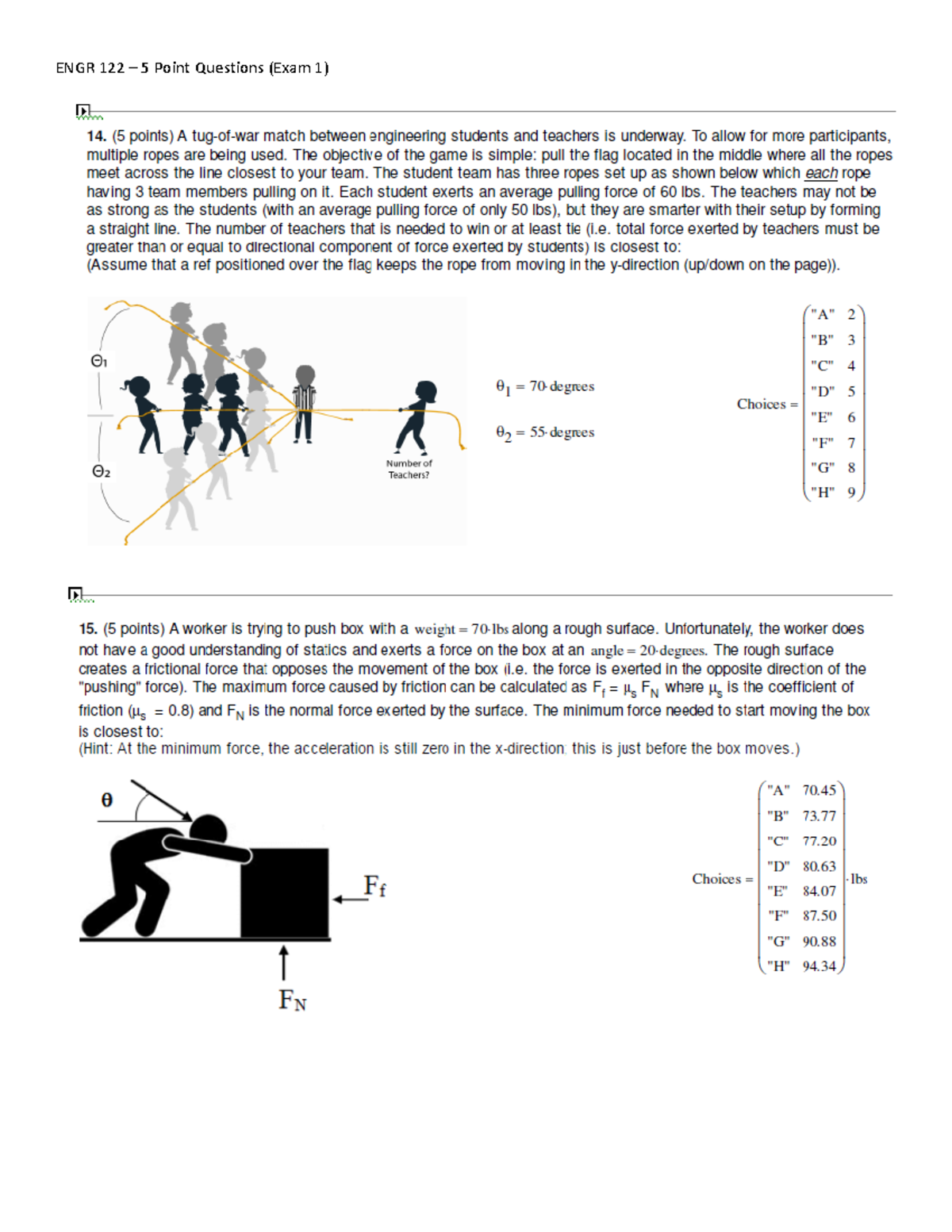 Exam1 5point Questions - ENGR 122 - ENGR 122 – 5 Point Questions (Exam ...