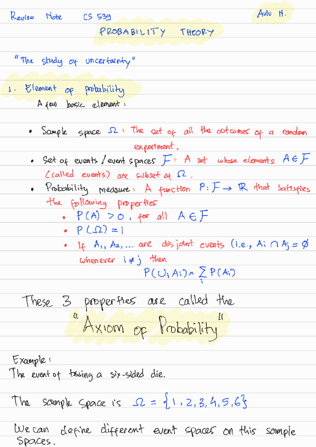 CS 539 Probability Review One Random Variable - Review Note CS 539 Aviv ...