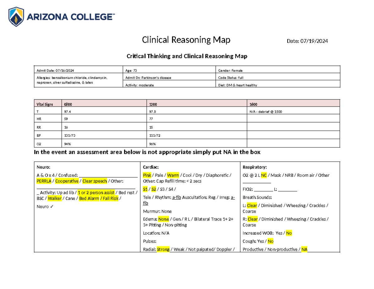 Critical Care Map #2 - Critical Thinking and Clinical Reasoning Map ...
