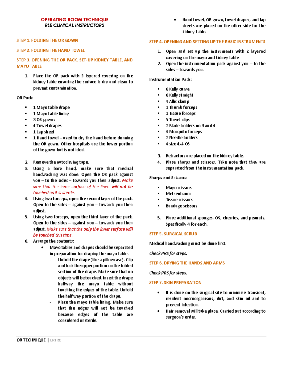 Operating ROOM Technique RLE Videos 1 - OR TECHNIQUE | ERTRC OPERATING ...