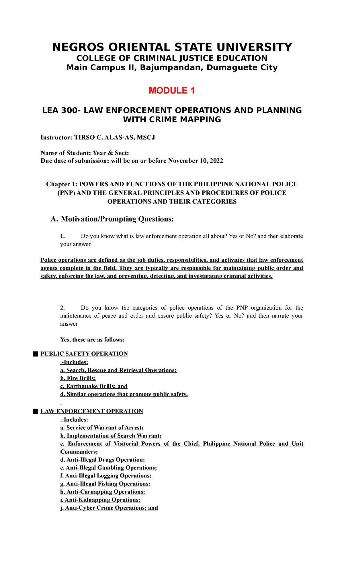 LEA 300 - Module 1 - CLJ 300-bill of rights (ARTICLE 3 SECTION 7 and 8) - NEGROS ORIENTAL STATE ...