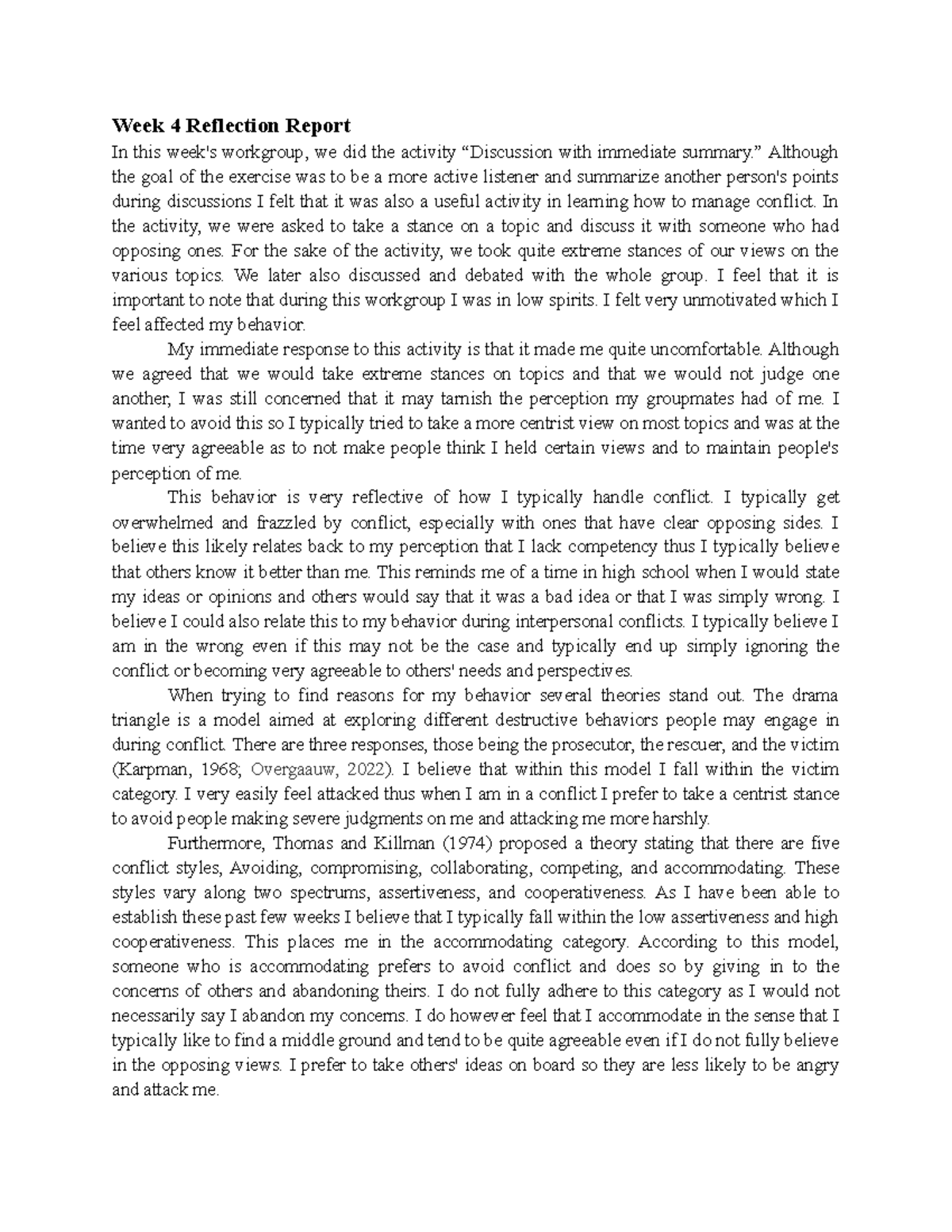 Reflection Report - week 4- 2787350 - Interpersonal Professional Skills ...