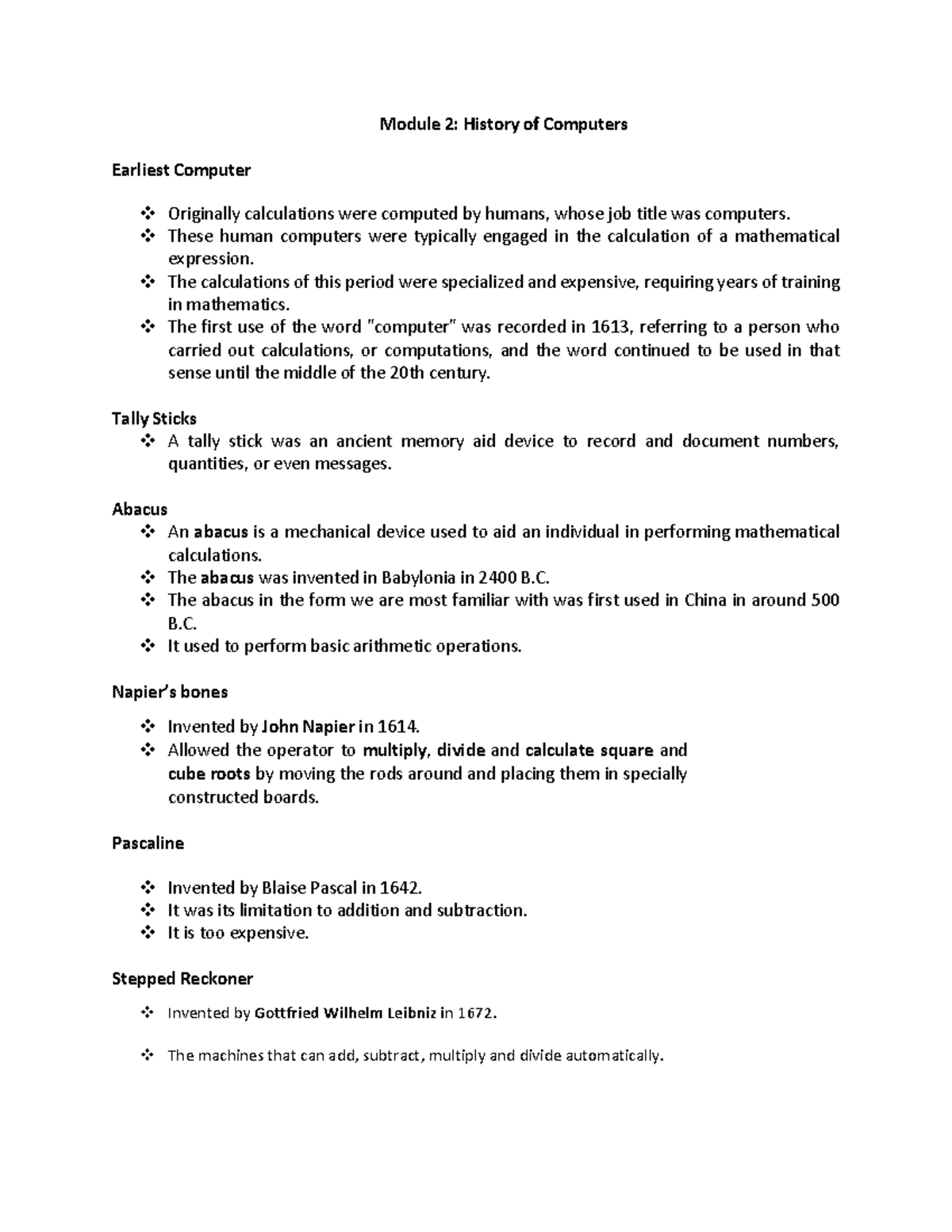 Module 2 History of Computers - Module 2: History of Computers Earliest Computer Originally ...