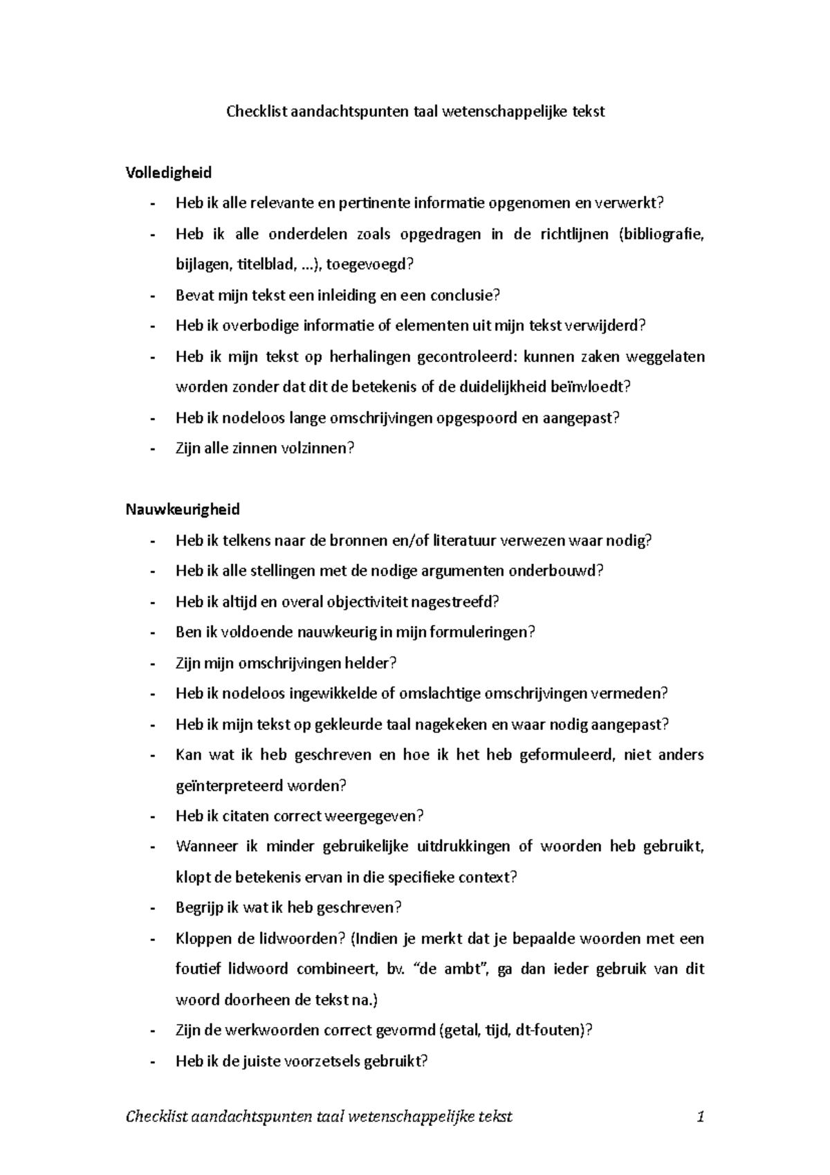 Checklist taal paper - Checklist aandachtspunten taal wetenschappelijke ...