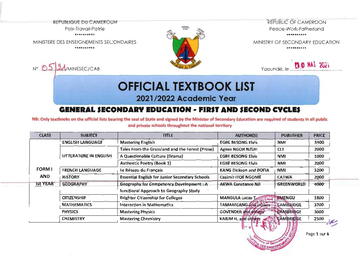 Textbooks for Cameroon Schools - General Certificate of Education - Studocu