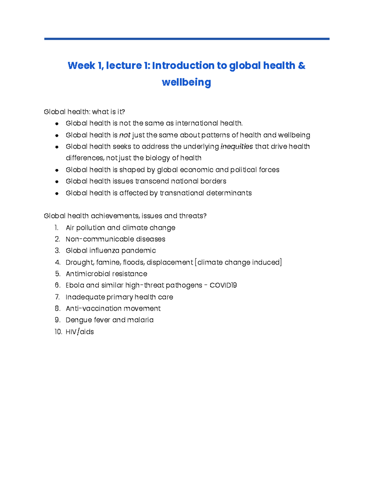 HLWB201-global-health - Week 1, lecture 1: Introduction to global ...