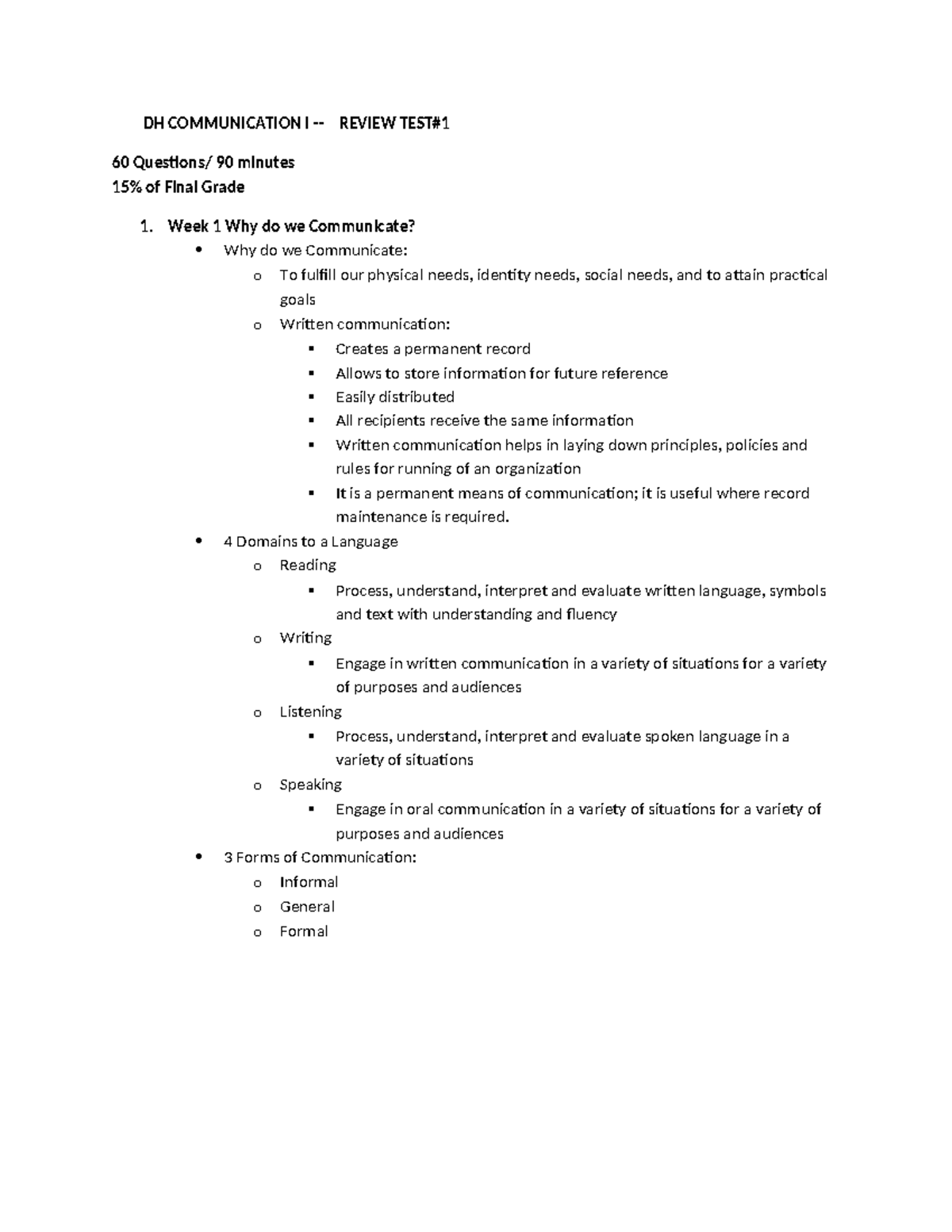 Week 3 D2 Dhcommi Test1 Review - DH COMMUNICATION I - REVIEW TEST# 60 ...