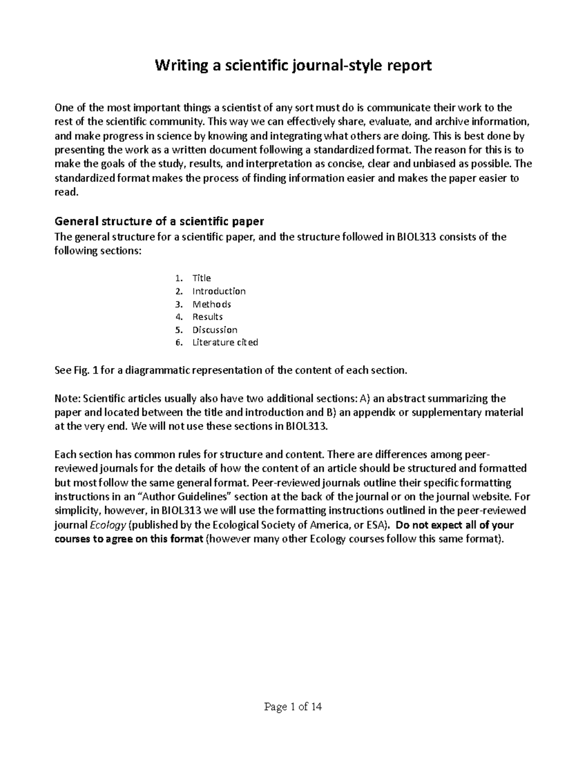 Ecology Writing Guide W22 - Writing a scientific journal-style report ...