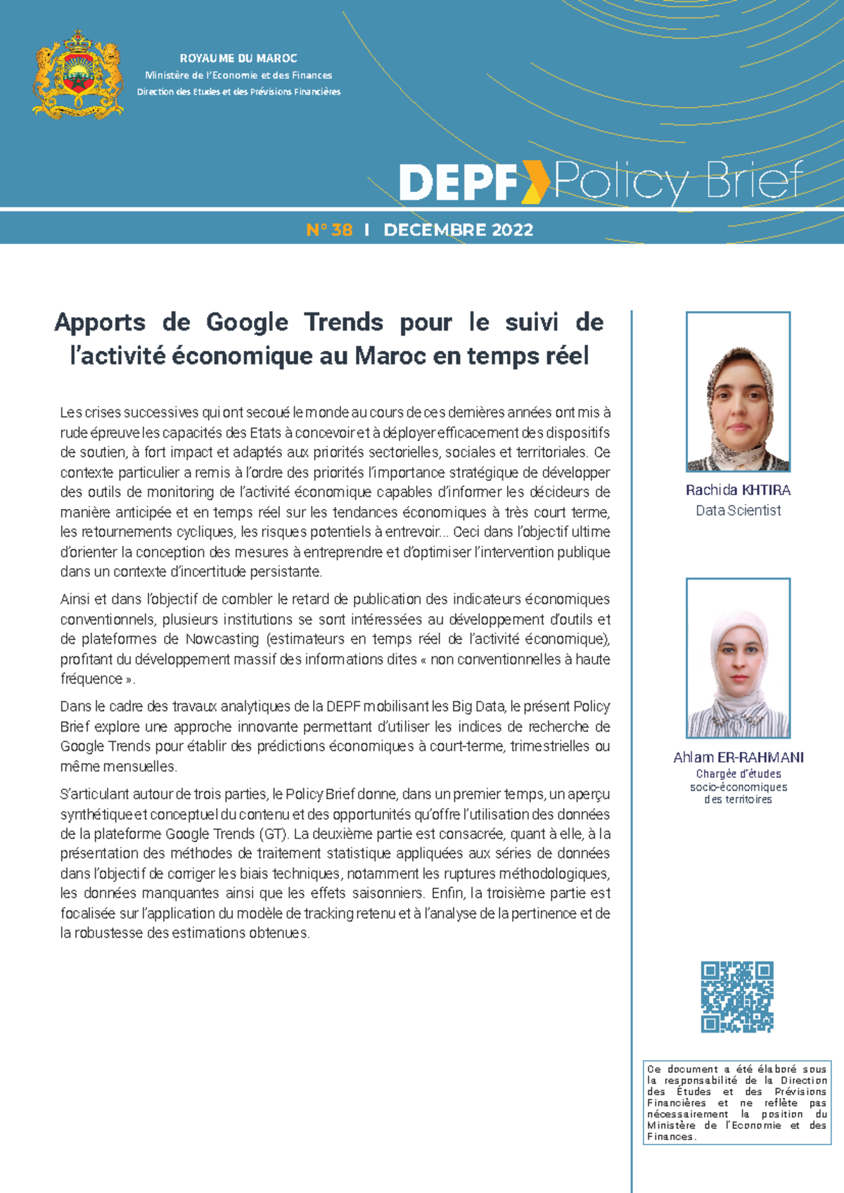 DEPF - Policy brief DEPF - ROYAUME DU MAROC ####### Ministère de l ...