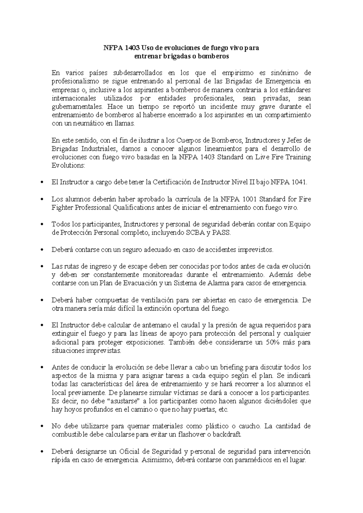 05. NFPA 1403 Uso de evoluciones de fuego vivo para entrenar brigadas o bomberos - Hace un ...