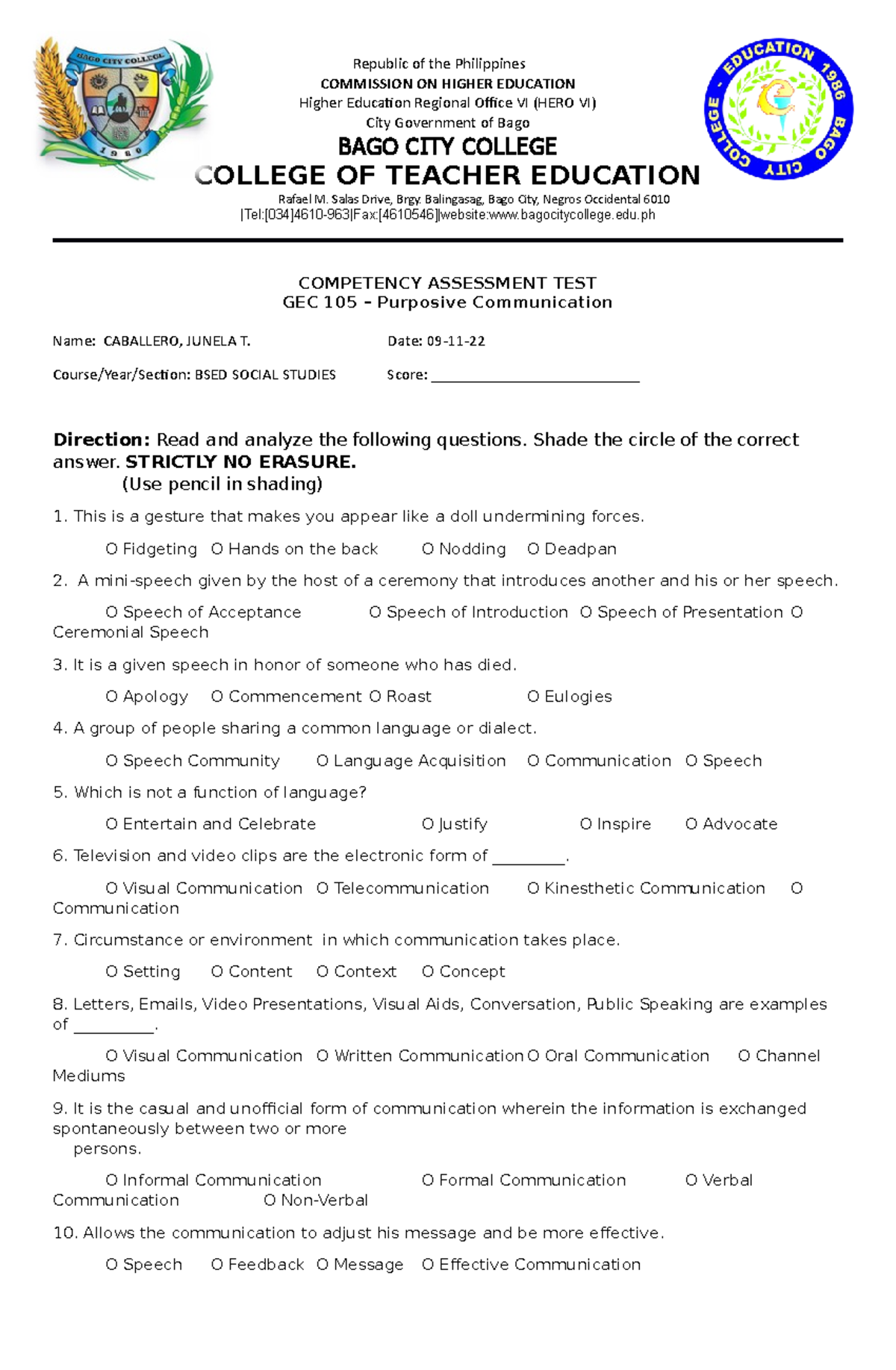 GEC105 Reviewer - Republic of the Philippines COMMISSION ON HIGHER ...