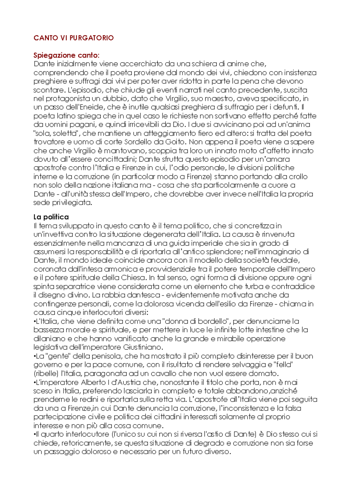Canto VI Purgatorio Divina Commedia - CANTO VI PURGATORIO Spiegazione ...