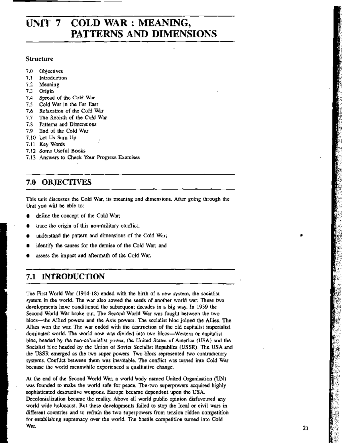 Unit 3 Cold War Meaning Origin Cause and Of Cold War UNIT 7